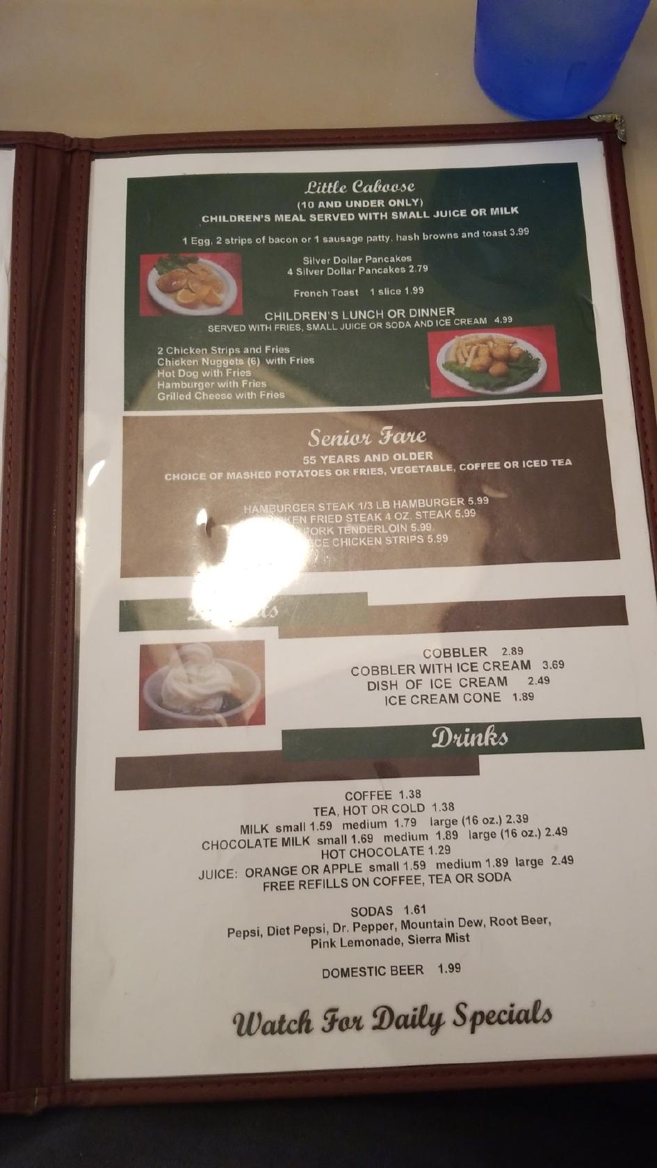 Menu at Whistle Stop Cafe, Osawatomie