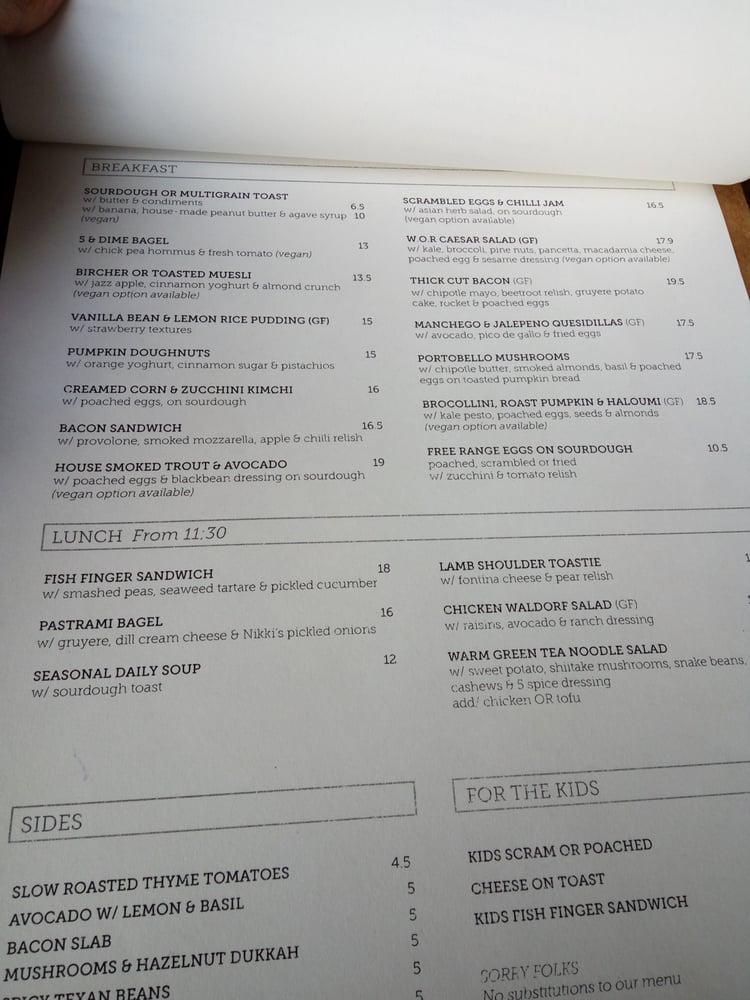 Menu at Wide Open Road Coffee Roasters cafe, Brunswick
