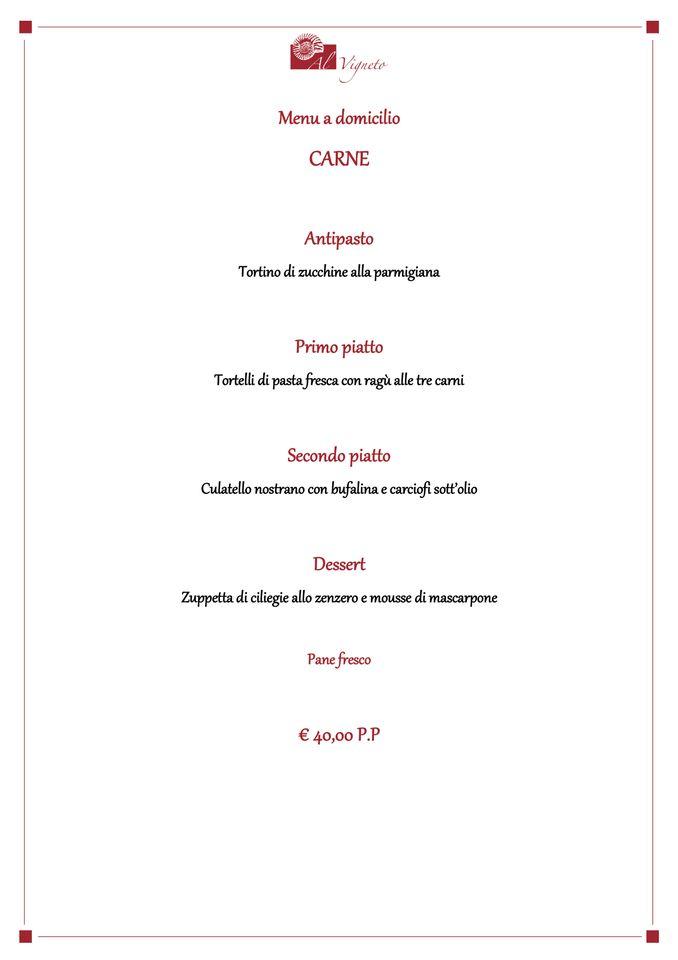 Menu da Al Vigneto ristorante, Grumello del Monte