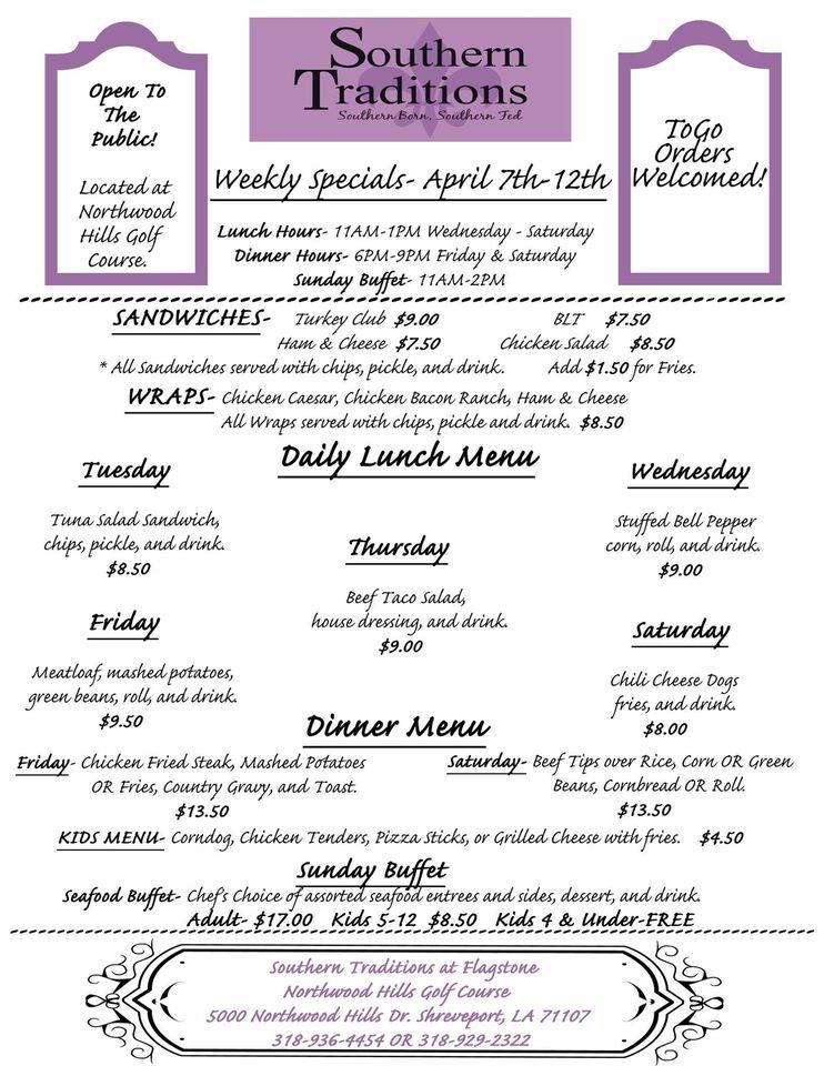 Carta de Flagstone Steakhouse, Shreveport