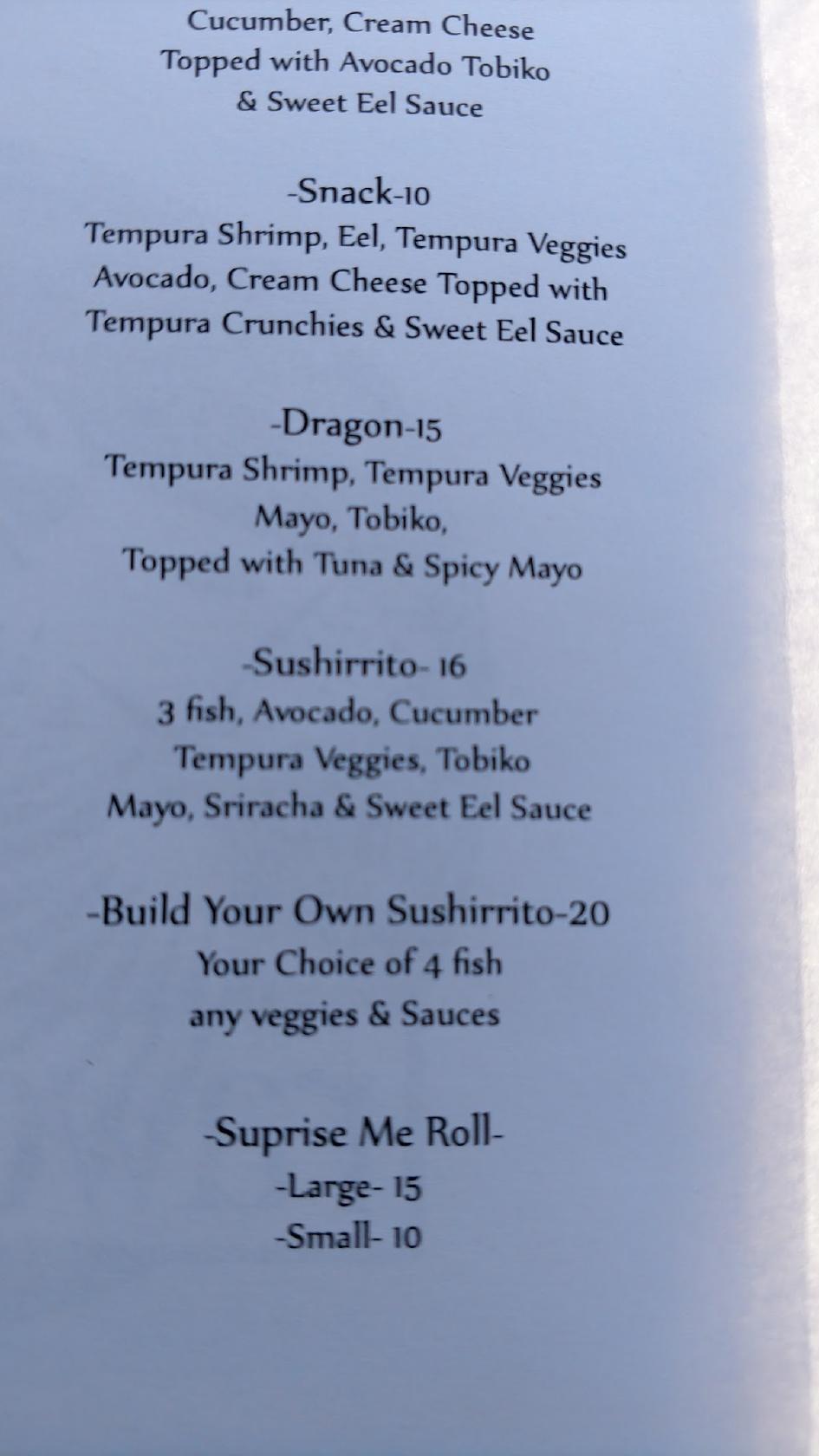 Menu at Raw Dead Fish restaurant, Coeur d'Alene, 514 E Best Ave