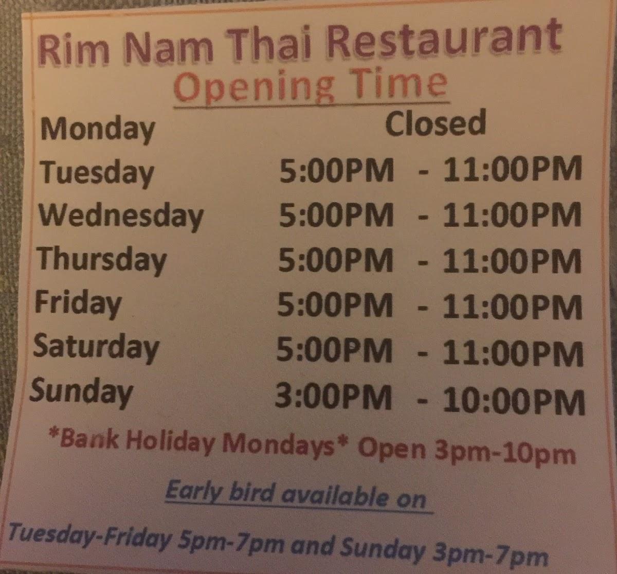 Menu at Rim Nam Thai Restaurant, Hebden Bridge