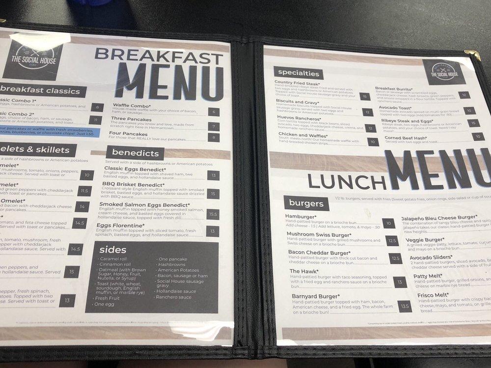 Menu at The Social House restaurant, Hermantown