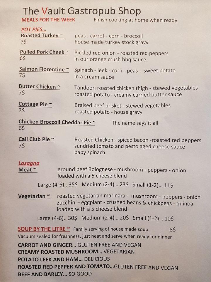 Menu at The Vault Gastropub, Whitby, 102 Brock St S