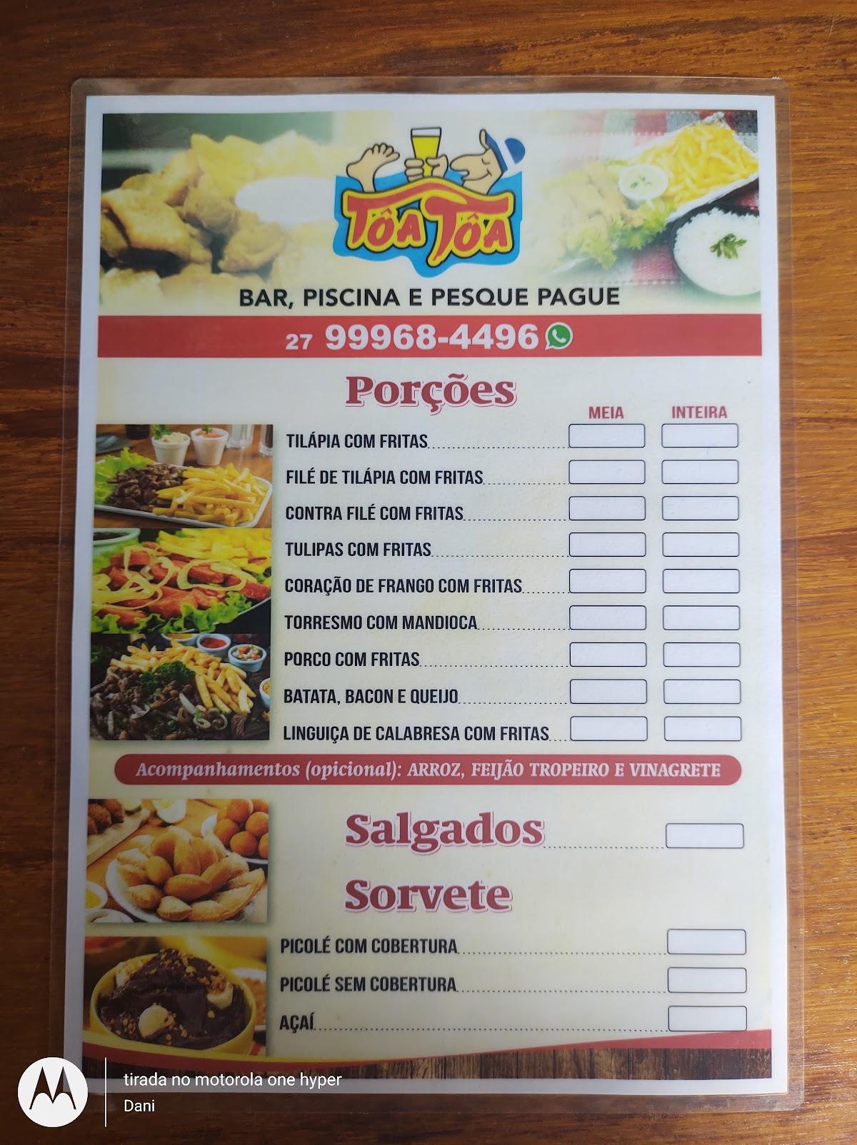 Menu em Bar piscina e pesque e pague Tôa Tôa, Brejetuba