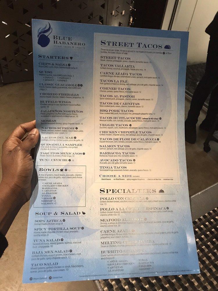 Menu at Blue Habanero - Street Tacos & Tequila pub & bar, Cleveland