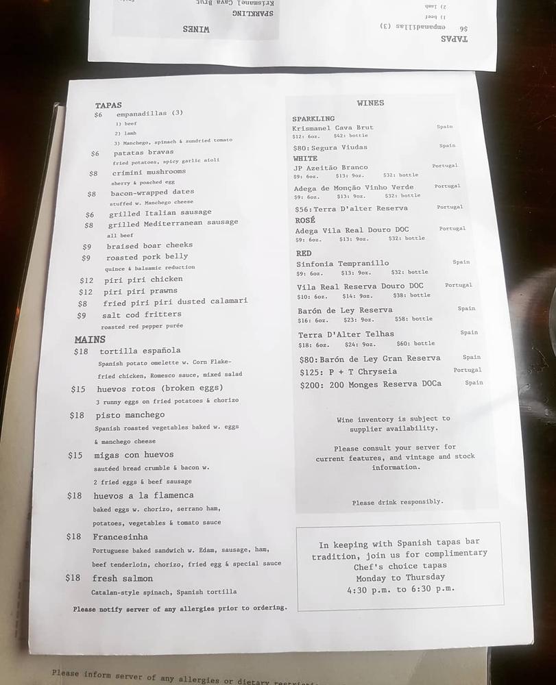 Menu at Bodega Highlands pub & bar, Edmonton