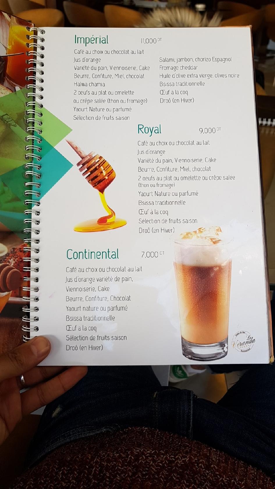 Menu au Café Véranda, Sousse