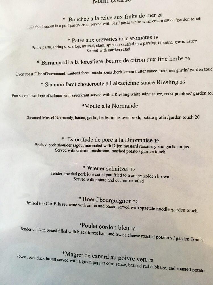 Menu at Citron European Bistro restaurant, Tacoma