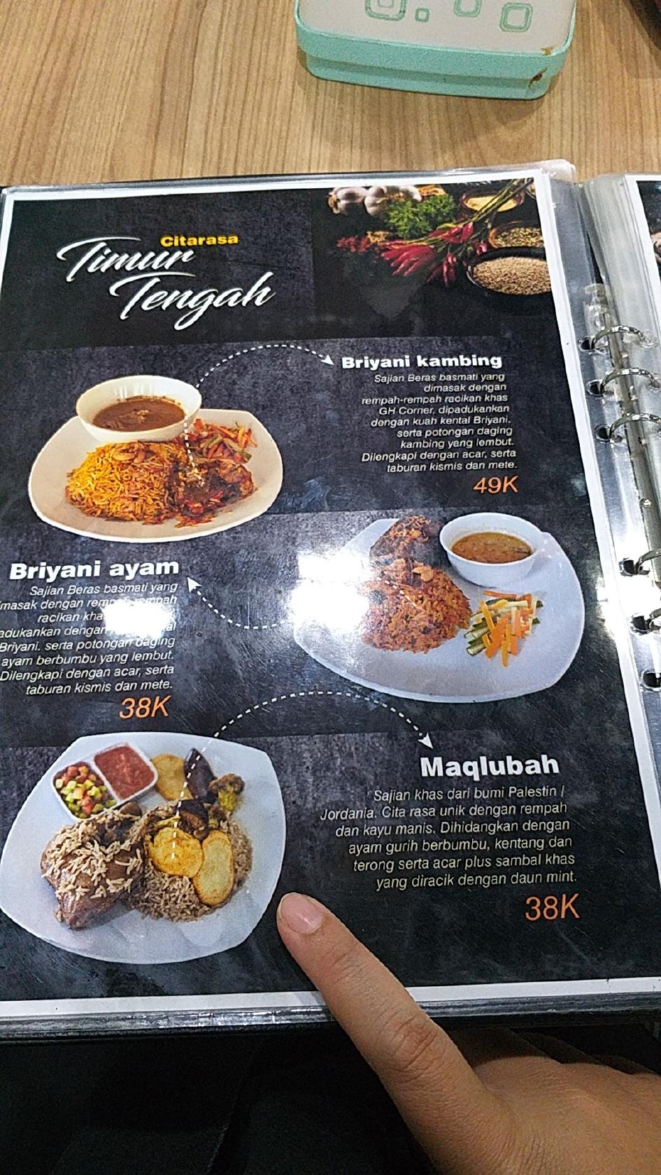 Menu at GH Corner restaurant, Pekanbaru, Jl. Bandara SSK II