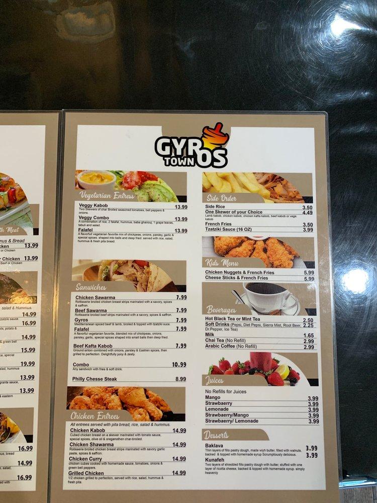 Menu at Gyros Town Restaurant, Denver