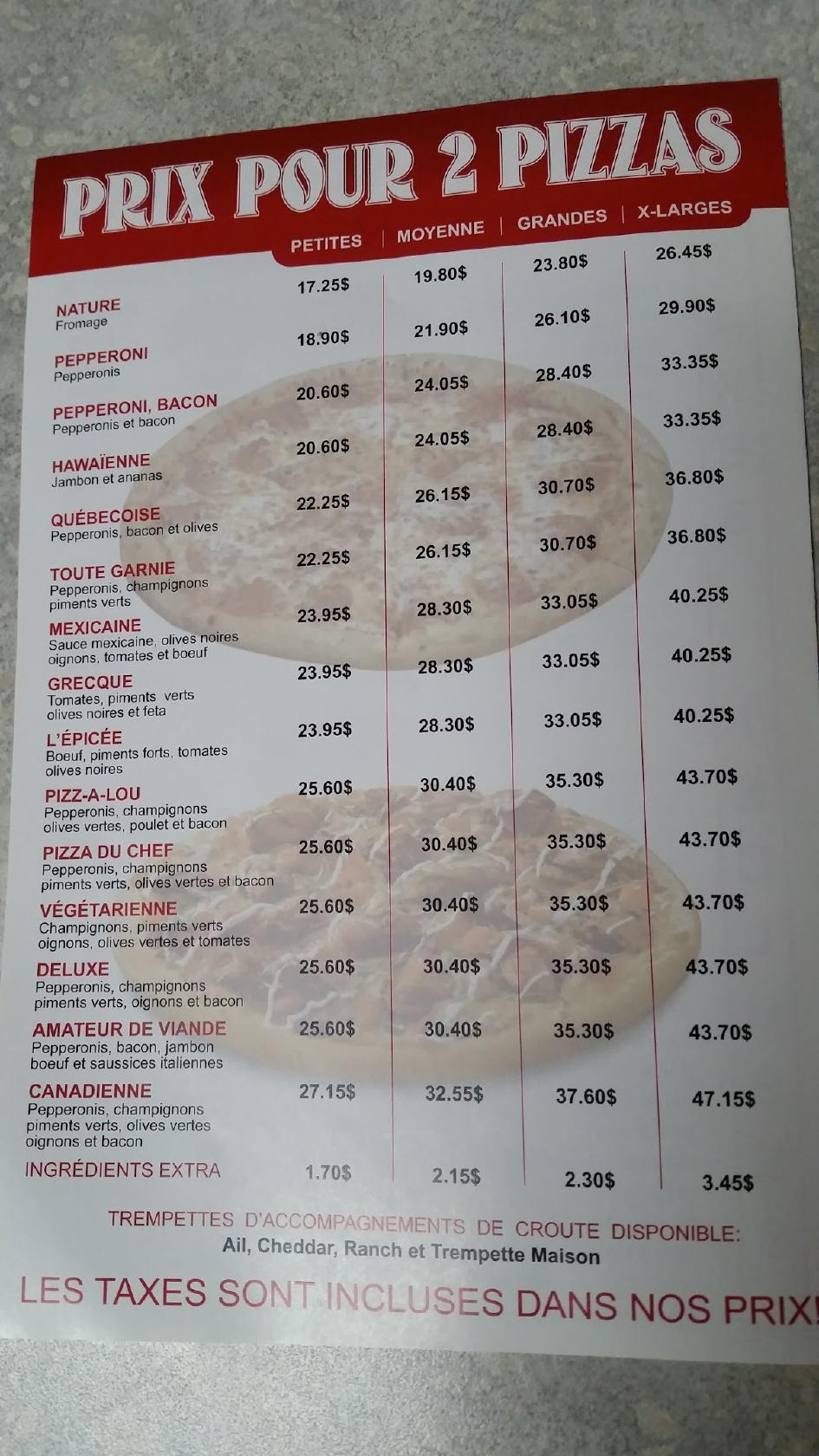 Menu au Pizza du Chef Sim restaurant, Thurso