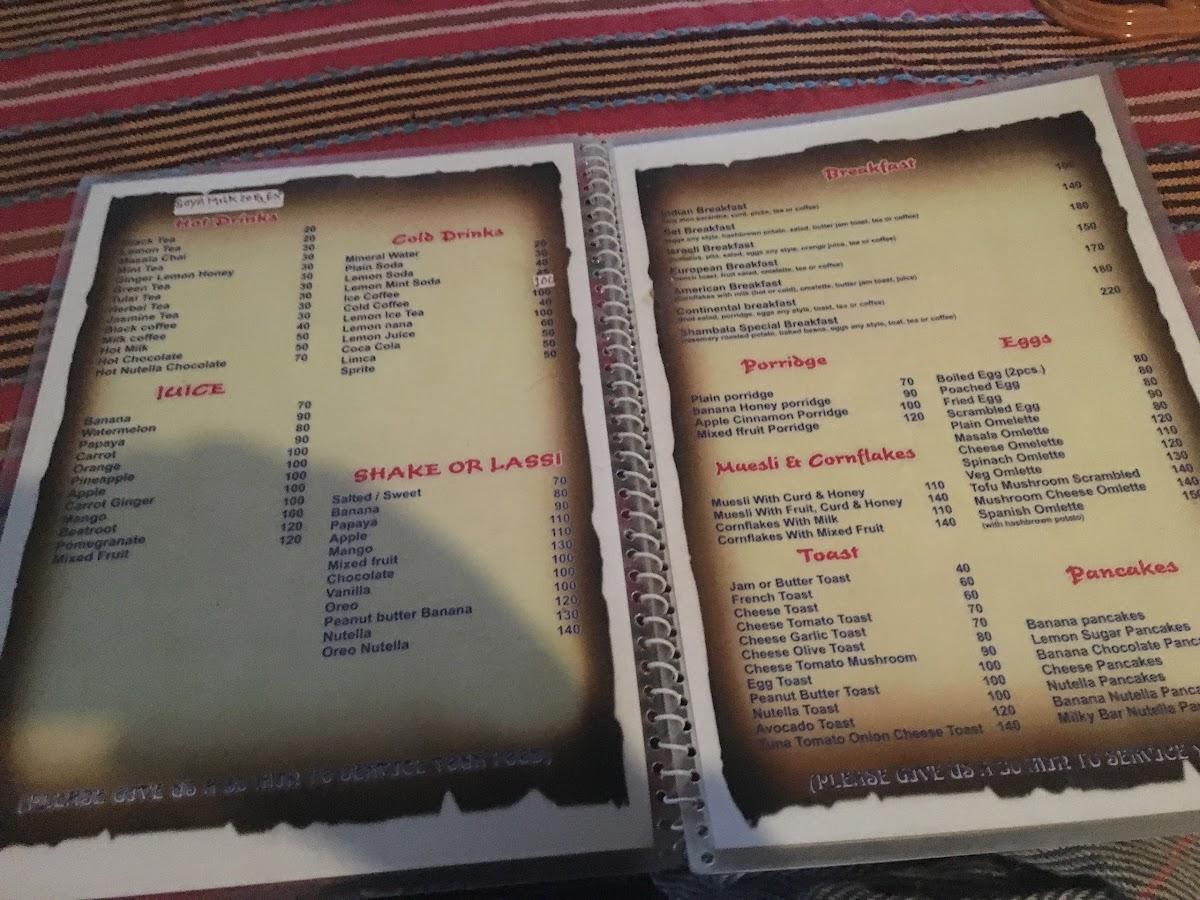 Menu at Shambala Cafe, Rishikesh, Near anand dham paidal marg ( short ...