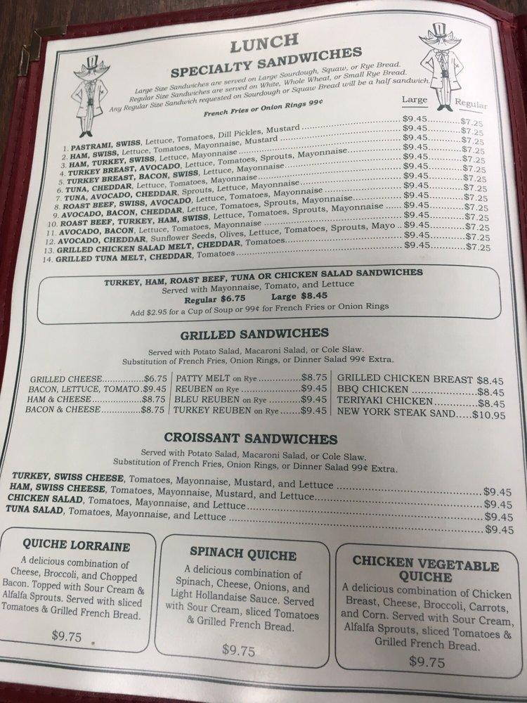 Menu at Snooty Fox restaurant, Laguna Hills