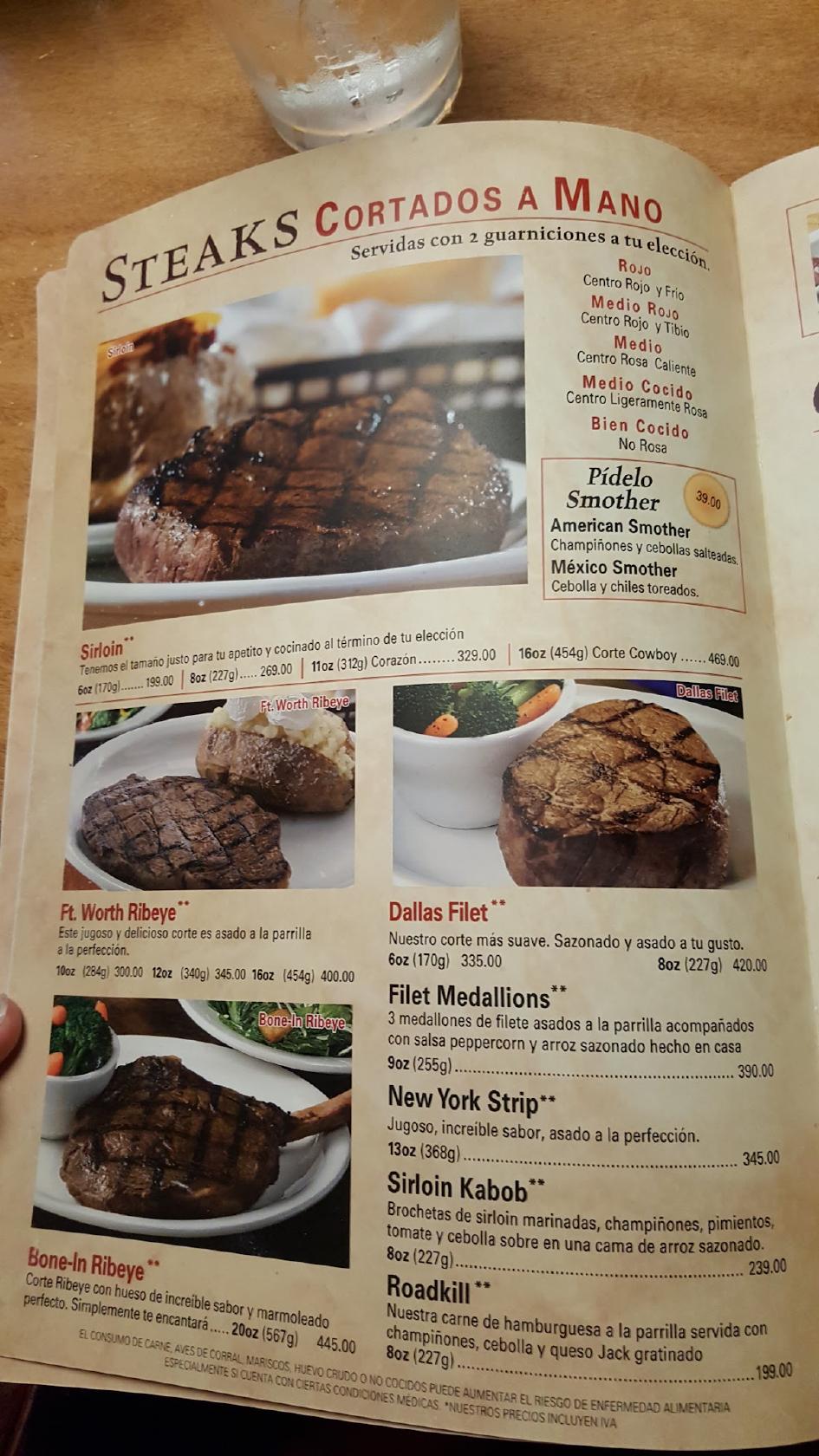 Carta del restaurante Texas Roadhouse Mérida, Merida