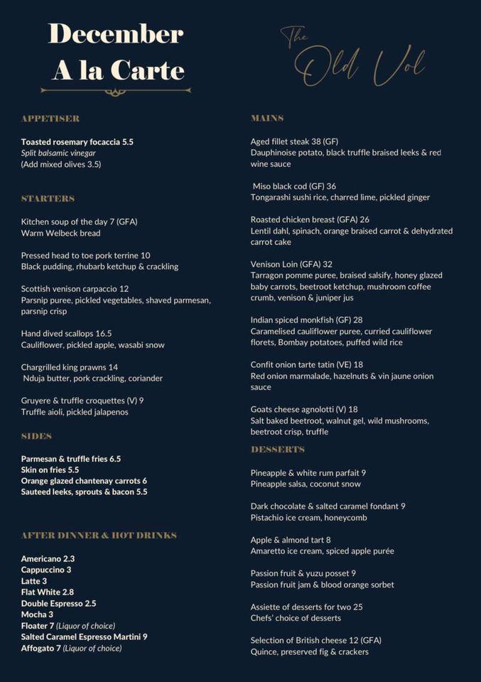 Menu at The Old Vol pub & bar, Lowdham