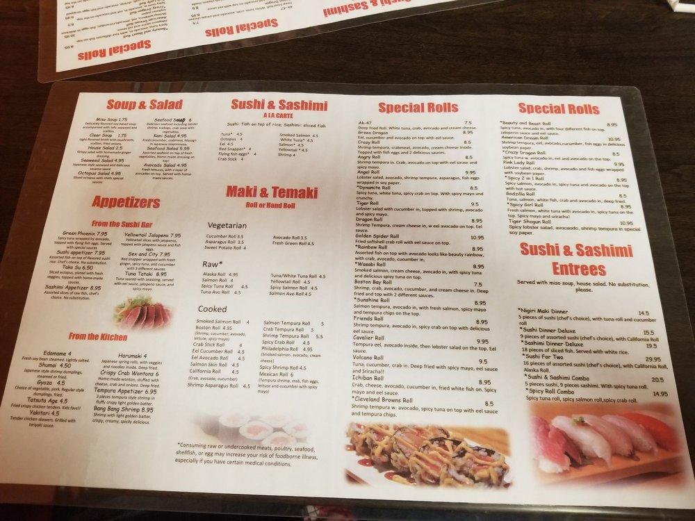 Menu at Yummy Sushi restaurant, Elyria