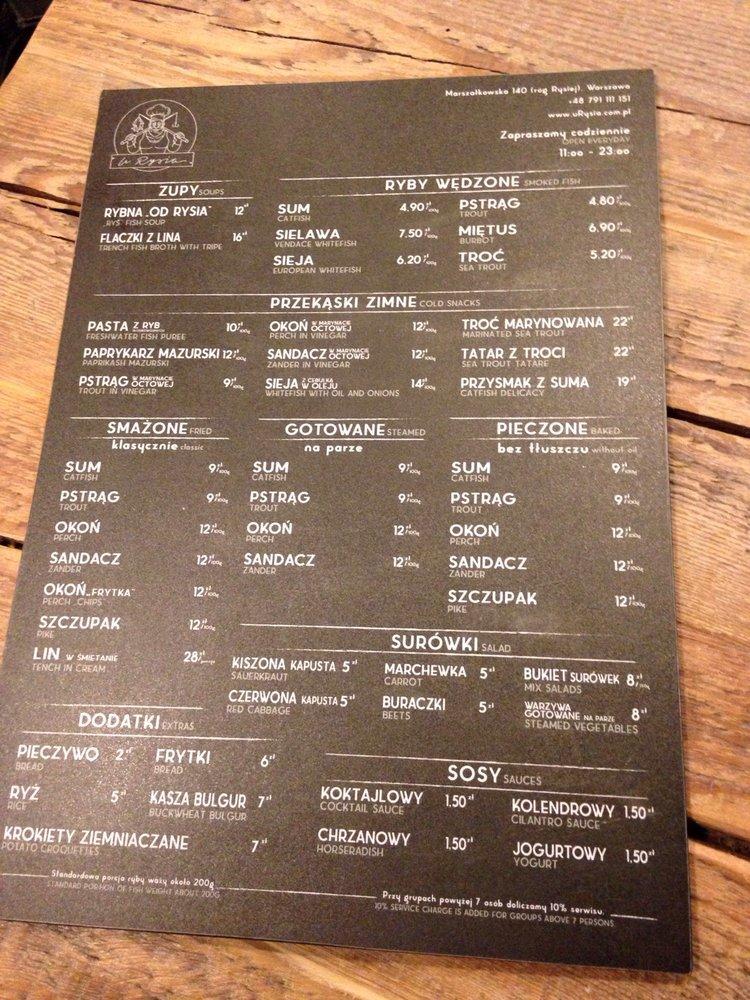 Menu at Tawerna Miejska "u Rysia" ryby, owoce morza restaurant, Warsaw