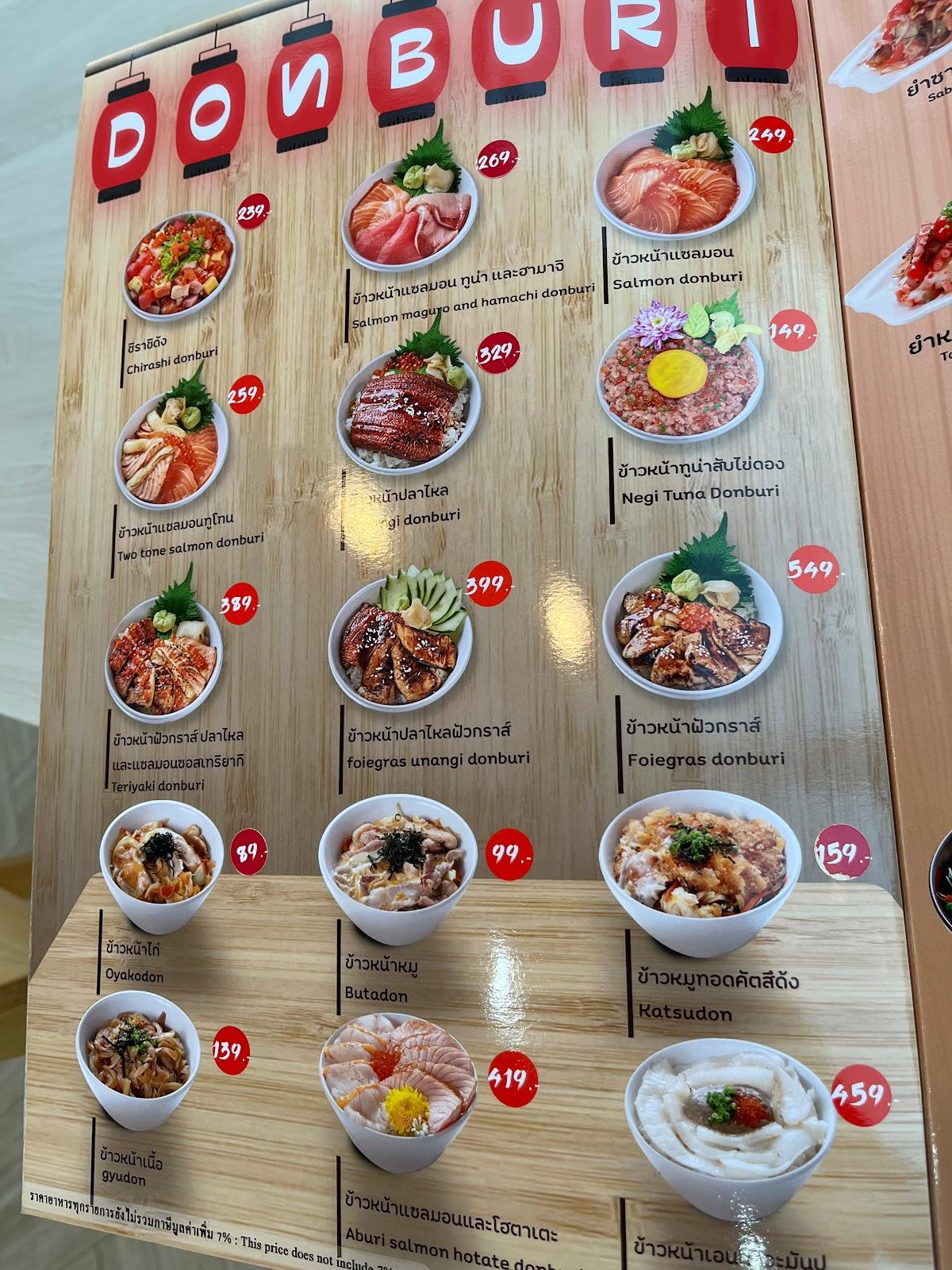 Menu at Allblue sushi restaurant, Bangkok