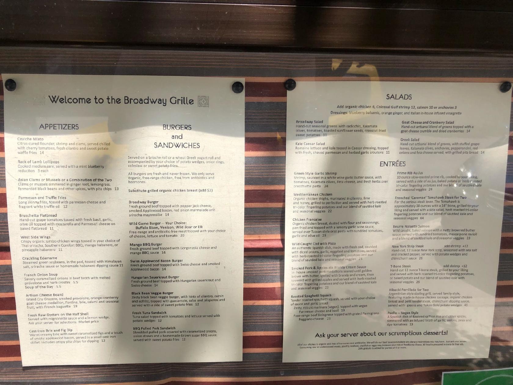 Menu at Broadway Grille + Underground pub & bar, Jim Thorpe