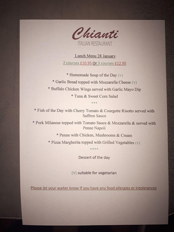Menu at Chianti Restaurant, Falkirk, East Beancross Farm