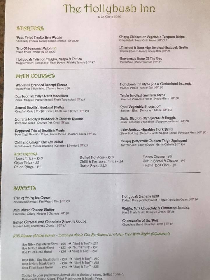 Menu at Hollybush Inn pub & bar, Ayr, A713