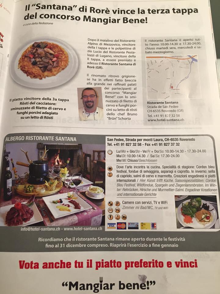 Menu da Albergo Santana e Ristorante, Roveredo