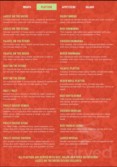 Menu at Lazeez Shawarma restaurant, Mississauga, Glen Erin Dr Unit 13B