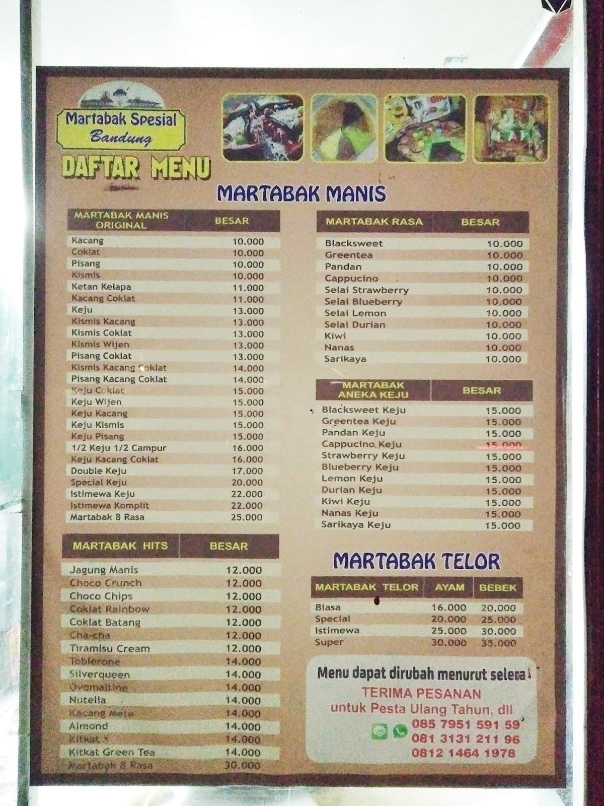 Menu at Martabak Spesial Bandung restaurant, Bandung, Jl. A. Yani No.447