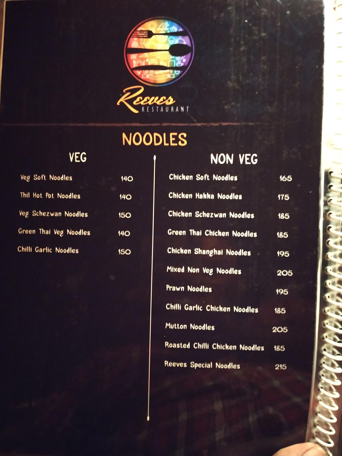 Menu at Reeves Restaurant, Kakinada