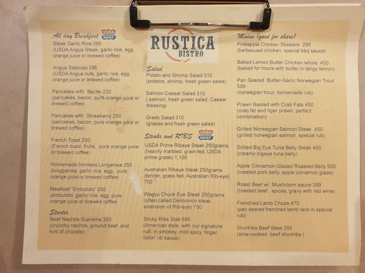 Carta del restaurante Rustica Bistro, Dávao