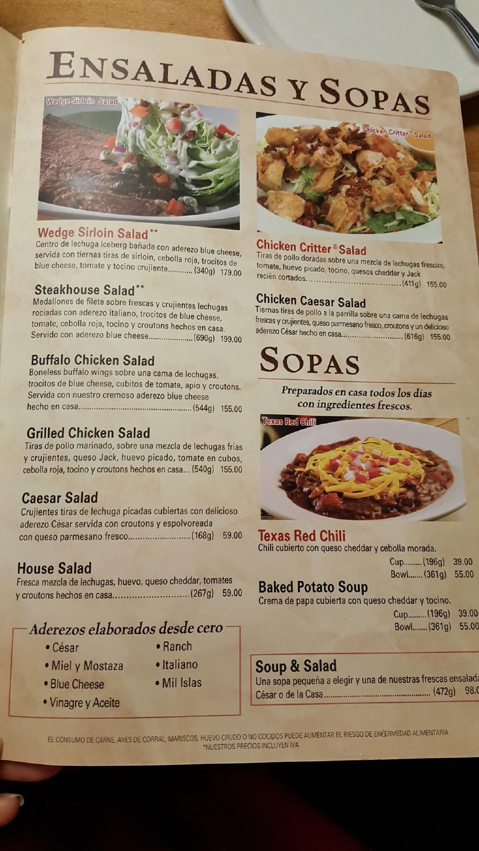 Menu at Texas Roadhouse Mérida Montejo restaurant, Merida