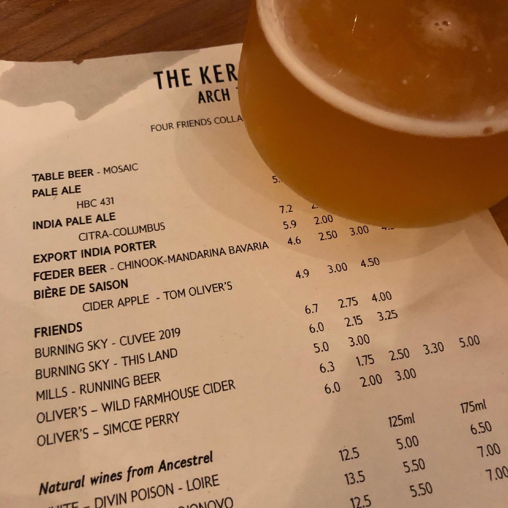 Menu at The Kernel Brewery pub & bar, London, Arch 11
