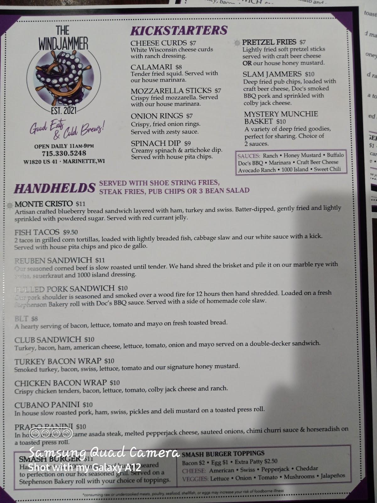 Menu at The Windjammer Marinette restaurant, Marinette