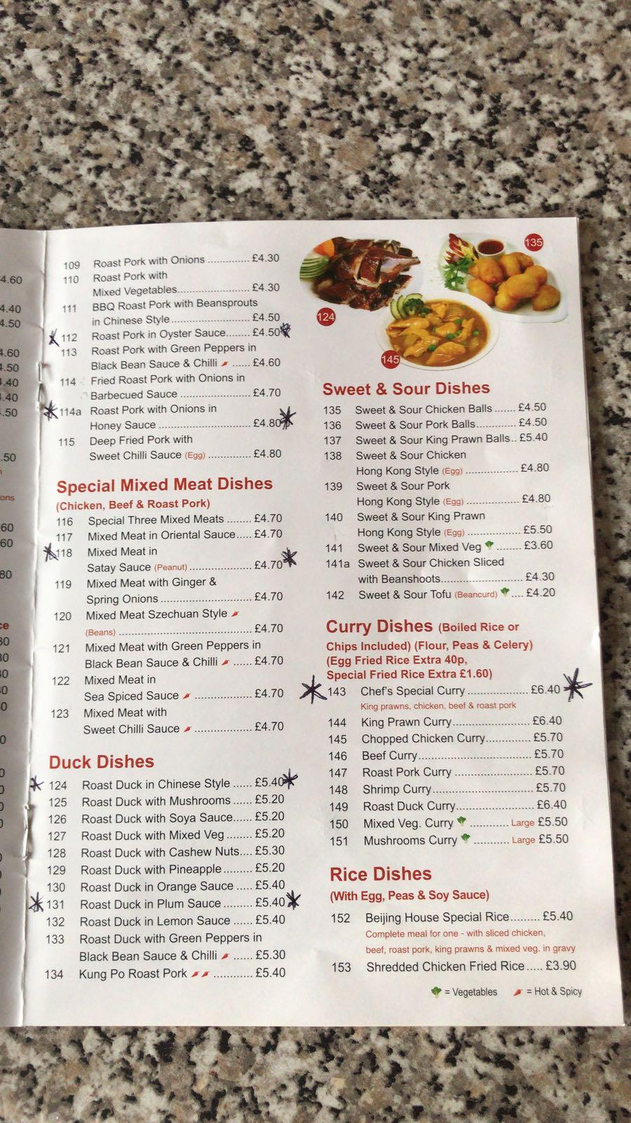 Menu at Beijing fast food, Felixstowe