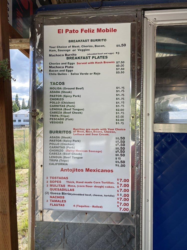 Menu at El Pato Feliz Mobile restaurant, Portland, SE 28th Ave