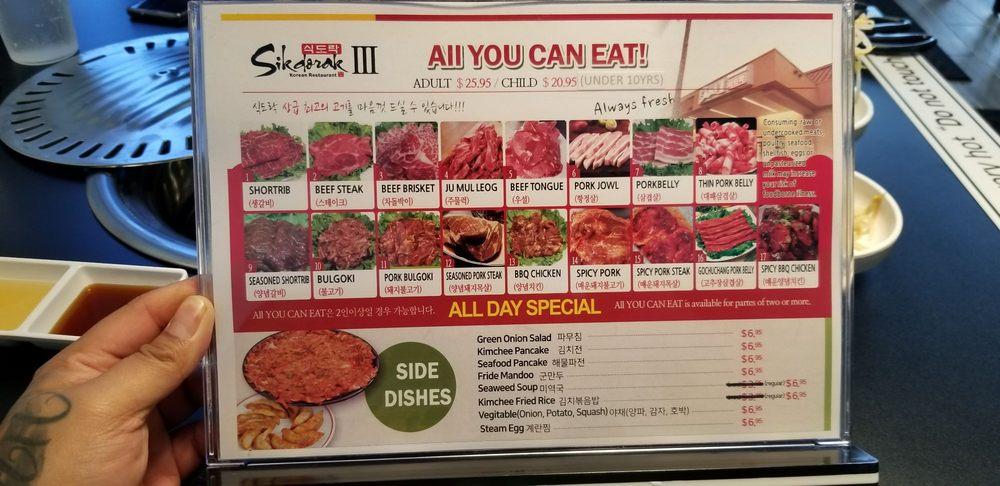 Menu at Sikdorak III restaurant, Aiea