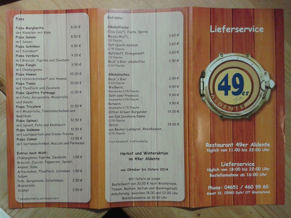 Speisekarte von 49er Aldente restaurant, Sylt