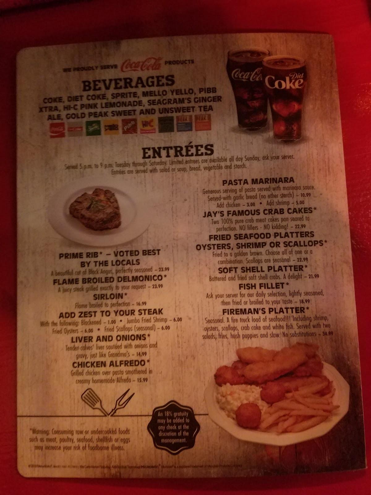 Menu at Backdraft steakhouse, Kinsale, Oldhams Rd
