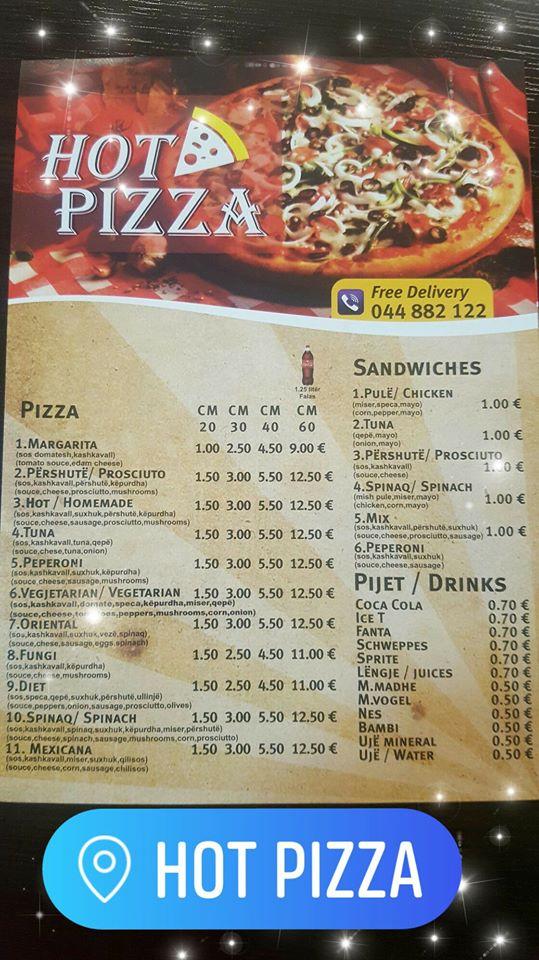 Menu at HOT Pizza pizzeria, Prishtina, Rr. " Vëllezërit Fazliu " Prishtinë