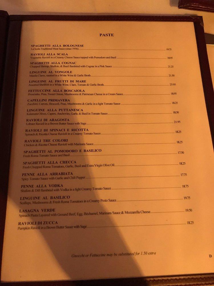 Menu at La Scala restaurant, Beverly Hills