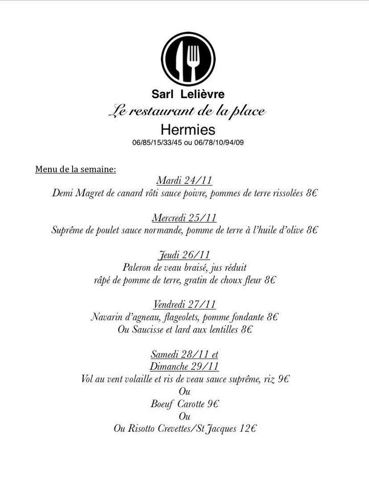 Menu at Le Restaurant de la Place, Hermies