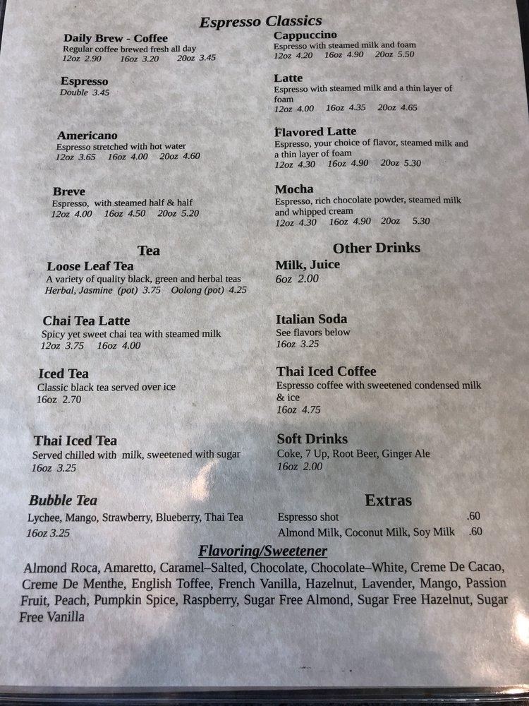 Menu at Mangrove cafe, Spokane Valley