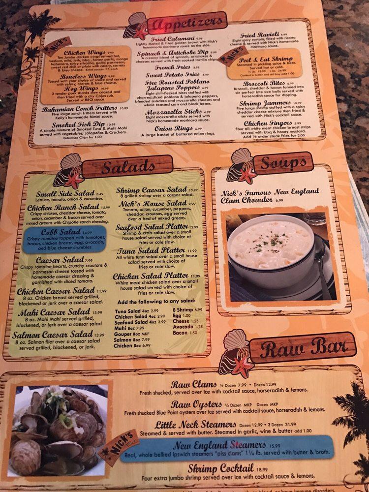 Menu at Nicks Bar & Grill, Hollywood