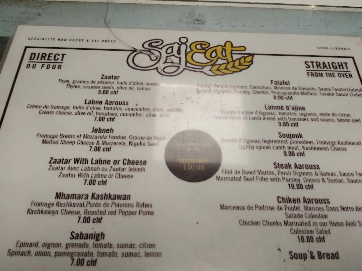Menu da Saj Eat, Ginevra