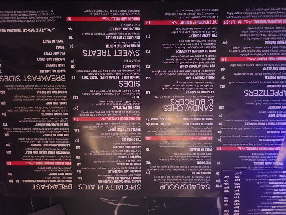 Menu at The Ridge Bar & Grill, Las Vegas