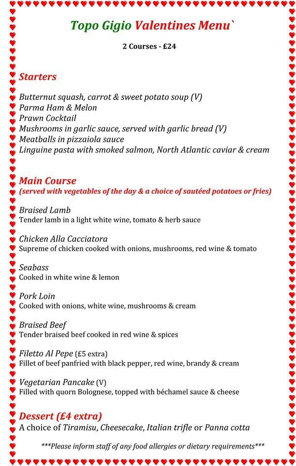 Menu at Topo Gigio restaurant, Swansea, 55 St Helen's Rd
