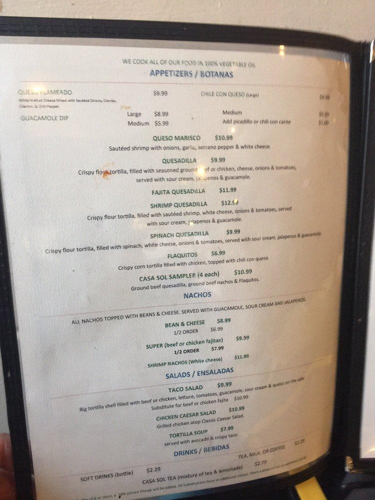 Menu at Casa Sol Mexican Restaurant, San Antonio, San Pedro Ave