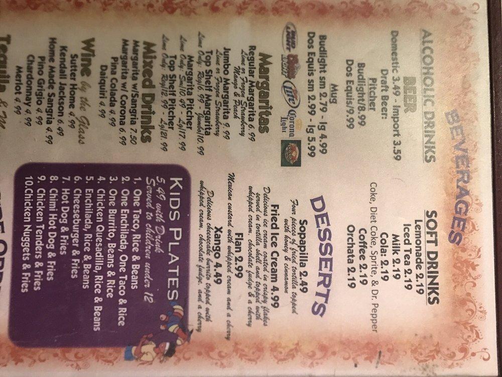 Menu at Del Sol Mexican Restaurant, Hattiesburg