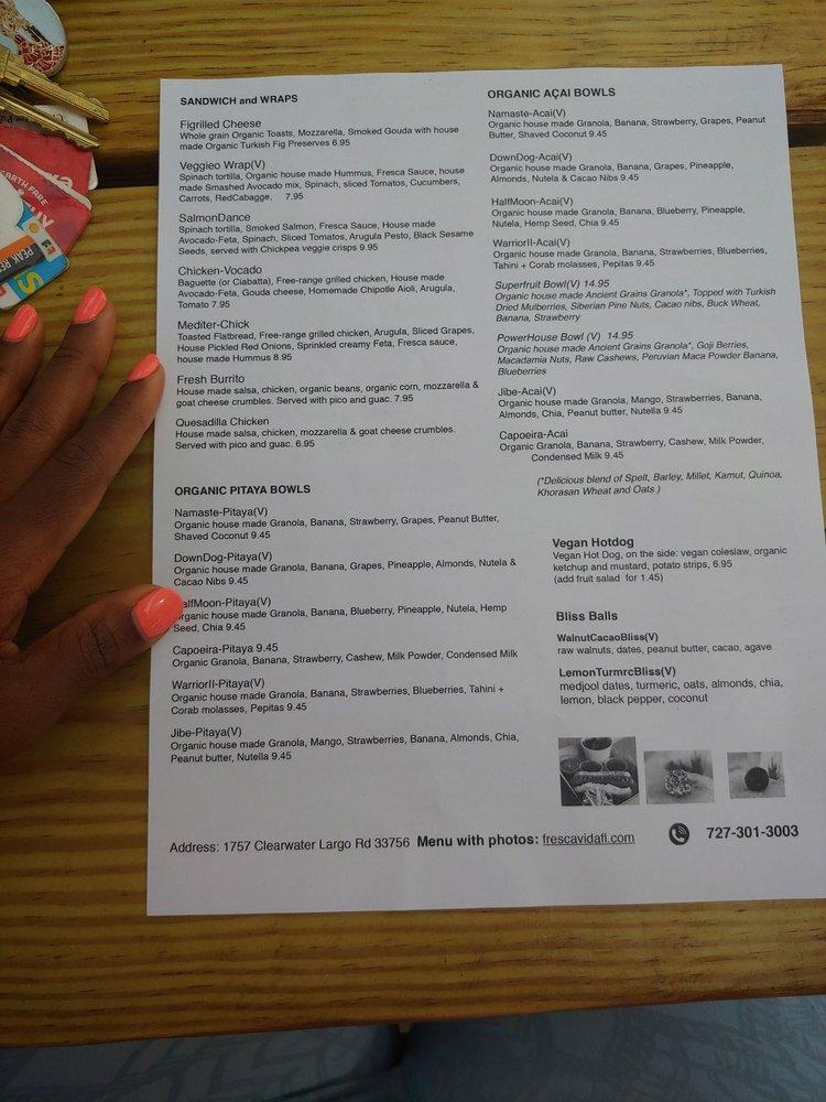 Menu at Fresca Vida pub & bar, Clearwater